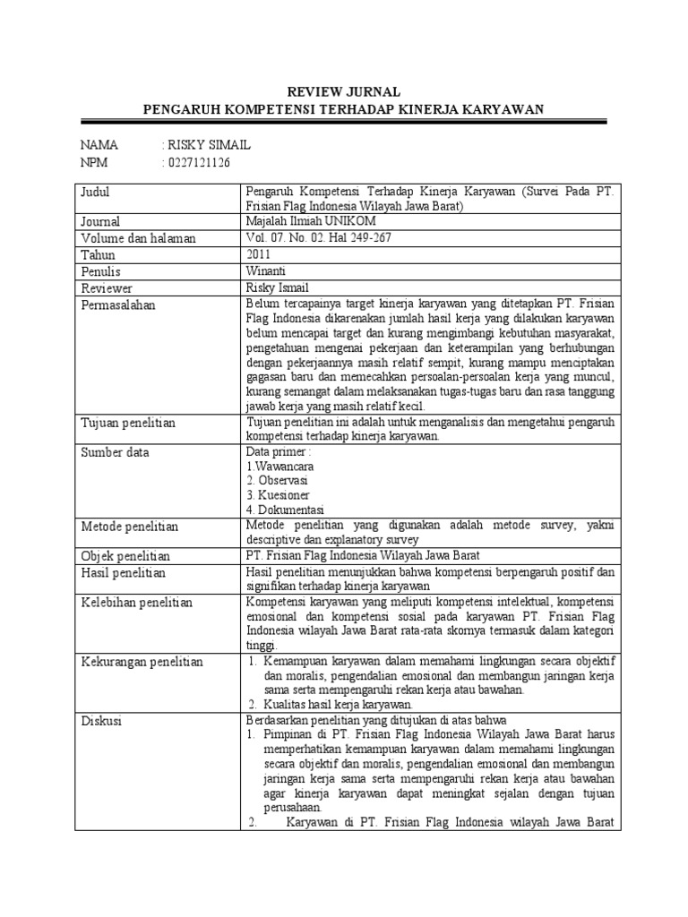 Contoh Review Jurnal | PDF | Karier & Perkembangan