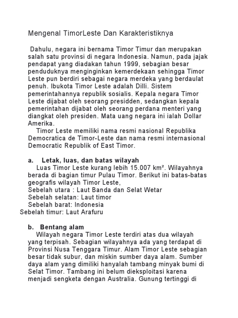 Karakteristik dan Geografi Timor Leste | PDF | Politik