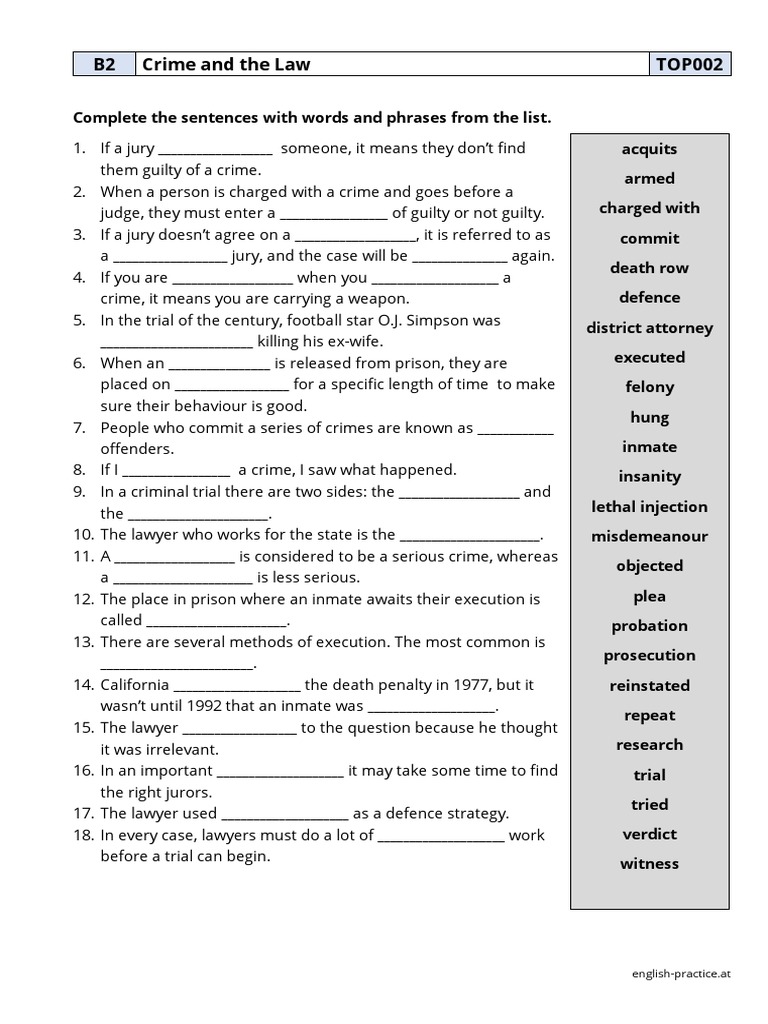 B2 Crime and The Law TOP002: English-Practice - at | PDF | Acquittal ...