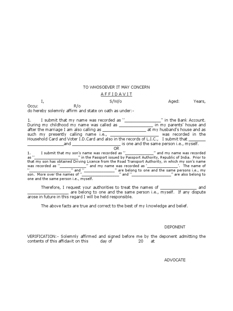 Affidavit Declaring Two Names Belongs To One and The Same Person | PDF
