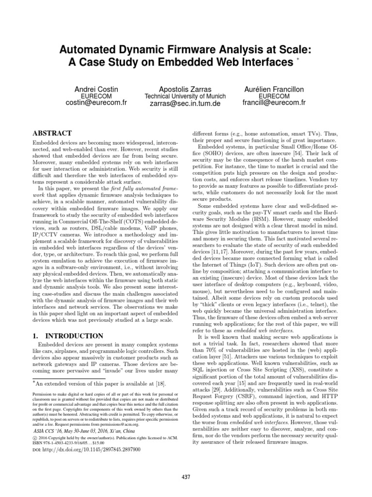 Automated Dynamic Firmware Analysis at Scale - A Case Study On Embedded Web Interfaces | PDF ...
