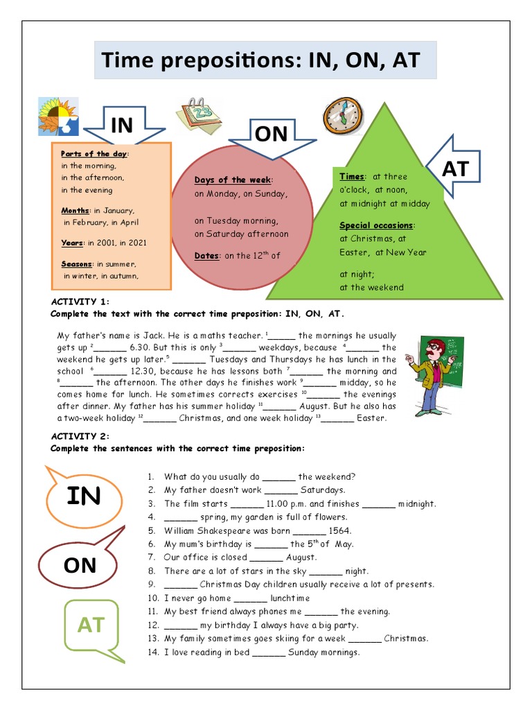 Time Prepositions: In, On, At Exercises | PDF | Workweek And Weekend ...