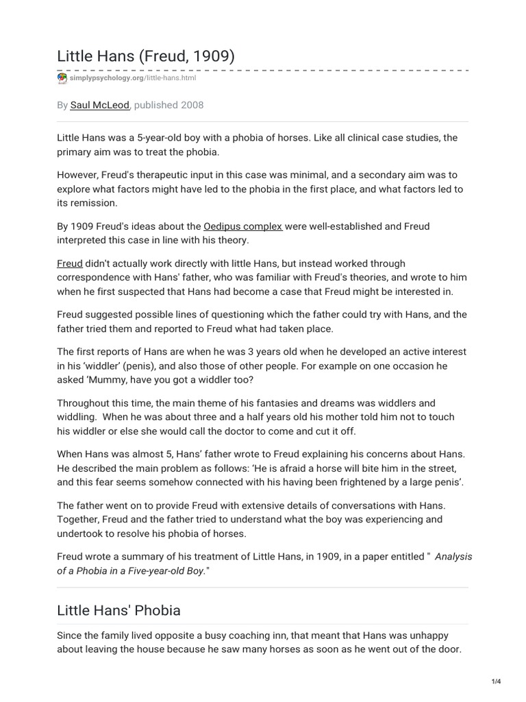 Freud's Little Hans Case Study Analysis | PDF | Oedipus Complex ...