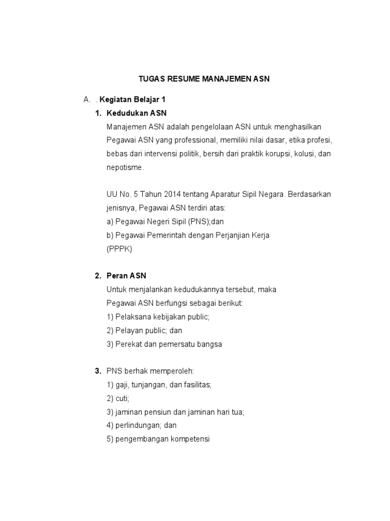 Tugas Resume Manajemen Asn | PDF