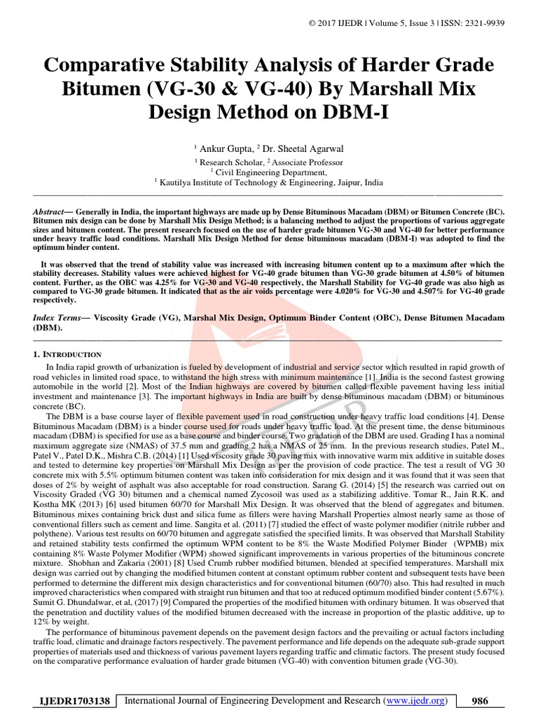 Bitumen VG 30 & VG 40 Mix Design | PDF | Asphalt | Road Surface
