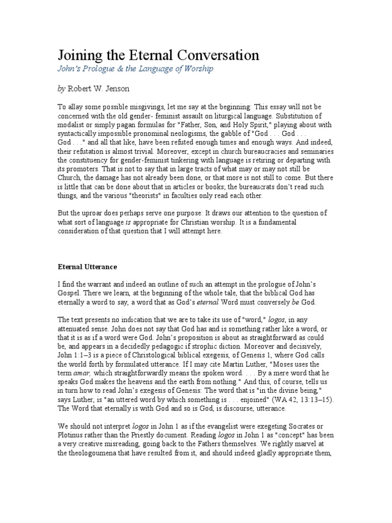 Joining The Eternal Conversation: John's Prologue & The Language of ...