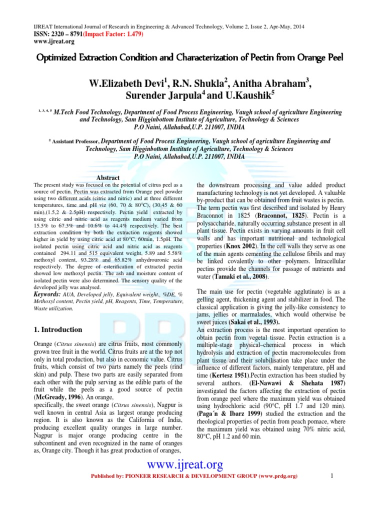 Optimized Extraction of Pectin from Orange Peel | PDF | Fruit Preserves ...