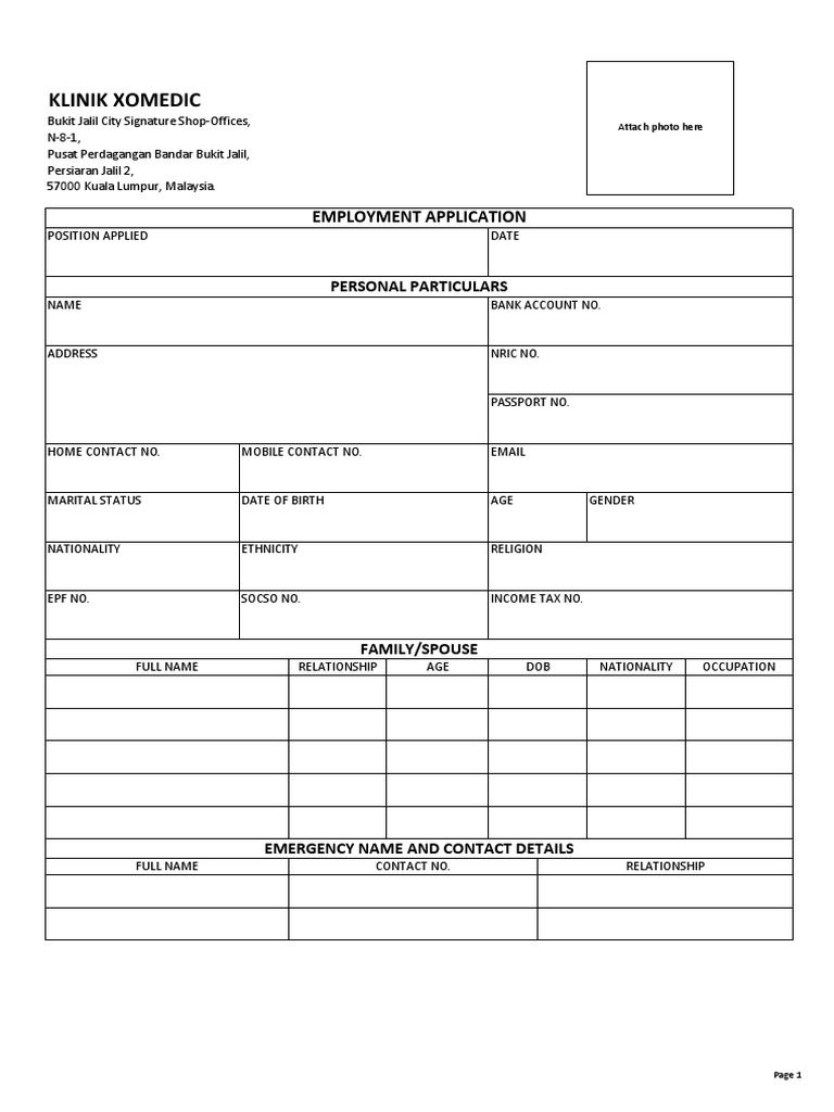 HR-01 Employment Application Form (Clinic Xomedic) | PDF | Government | Justice
