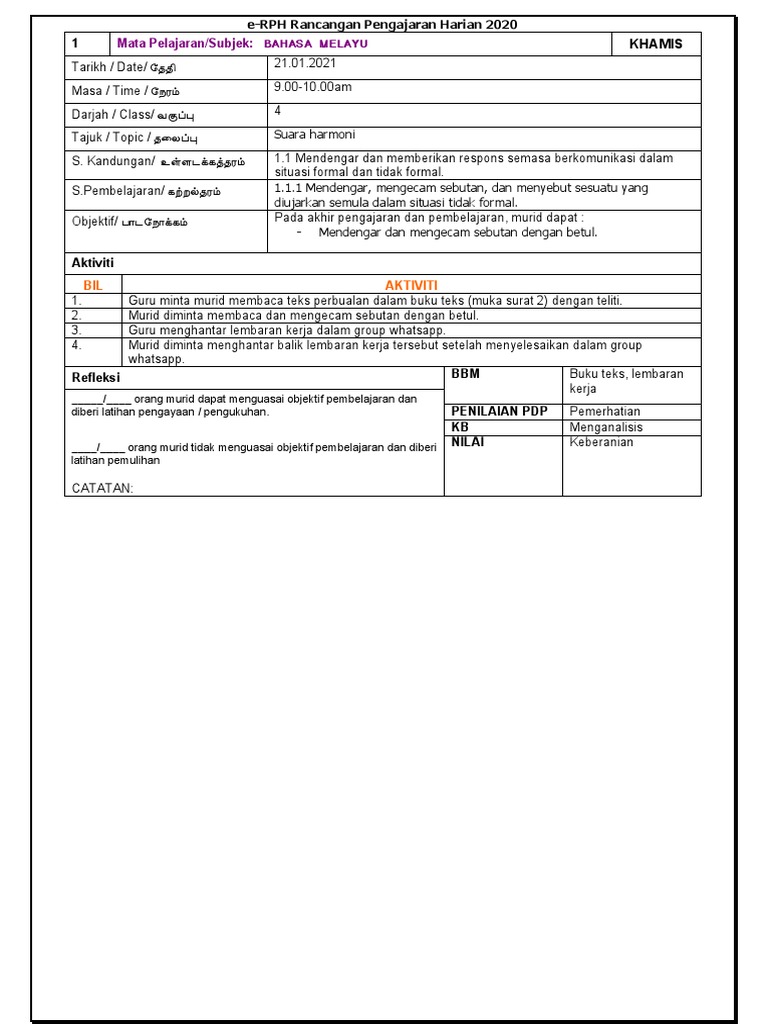 RPH BM THN 4 SJK | PDF