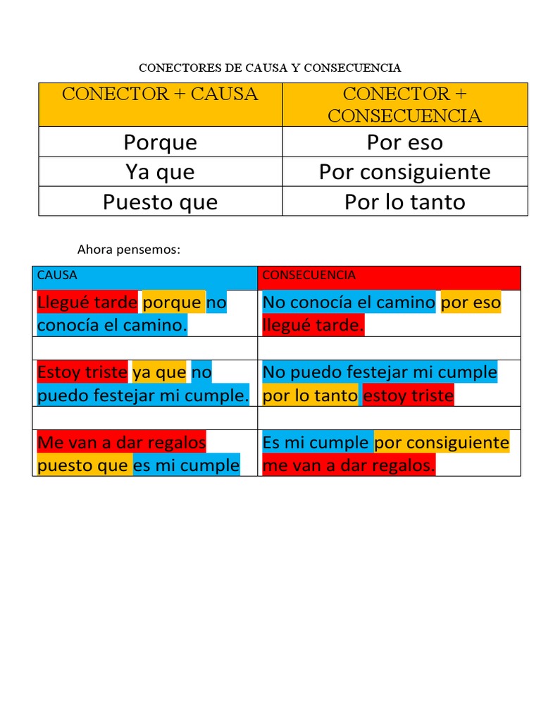 Conectores de Causa y Consecuencia | PDF