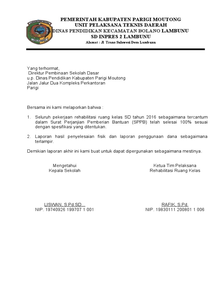 LAPORAN SD Inpres 2 Lambunu 100 | PDF