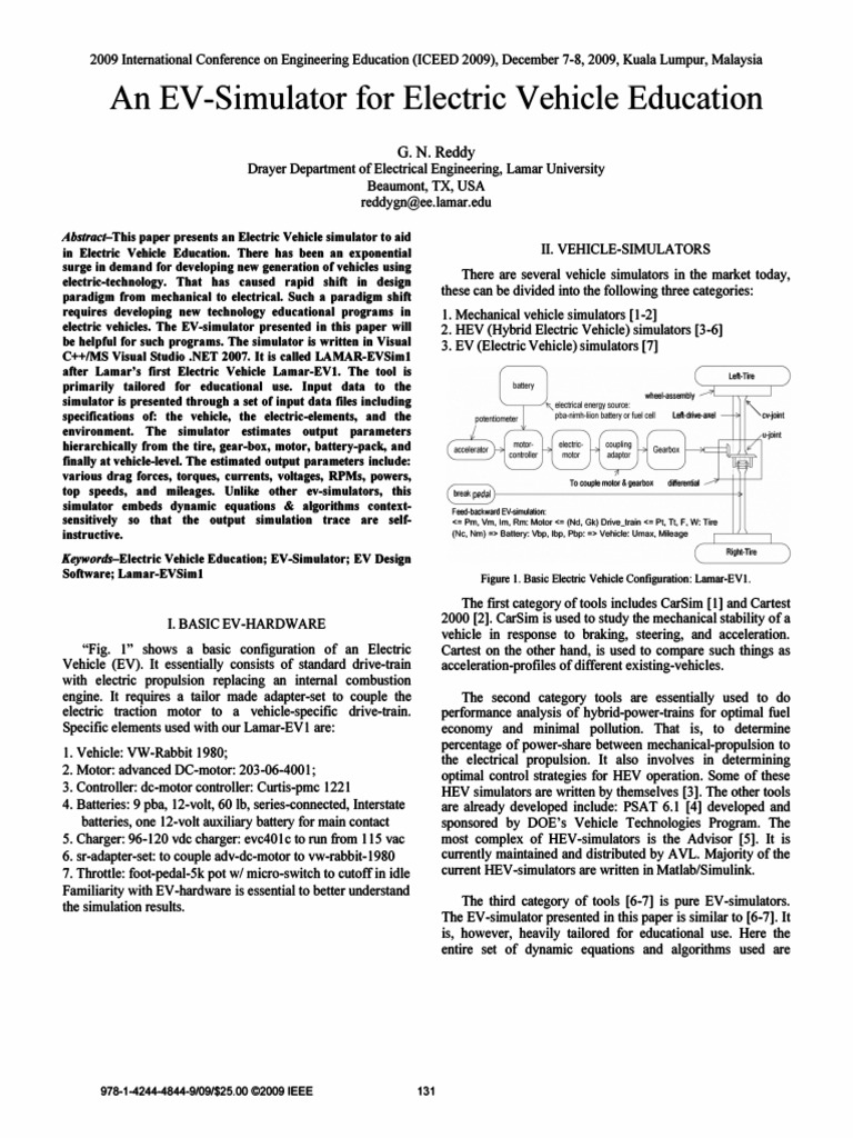 An EV - Simulator For Electric Vehicle Education | PDF | Hybrid Vehicle ...
