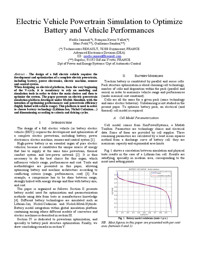 Electric Vehicle Powertrain Simulation To Optimize Battery and Vehicle ...