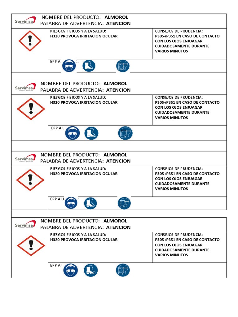 Guía de seguridad para el producto Almorol | PDF