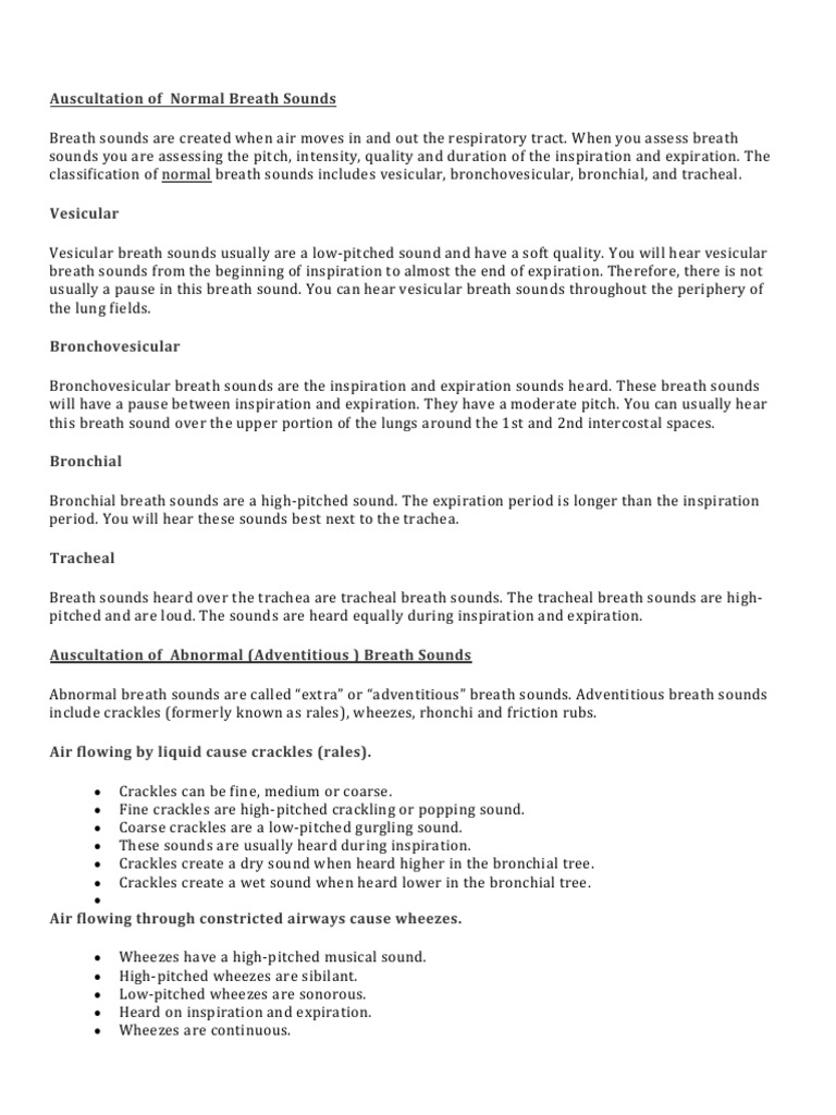 Normal and Abnormal Breath Sounds | PDF | Respiratory Tract | Exhalation