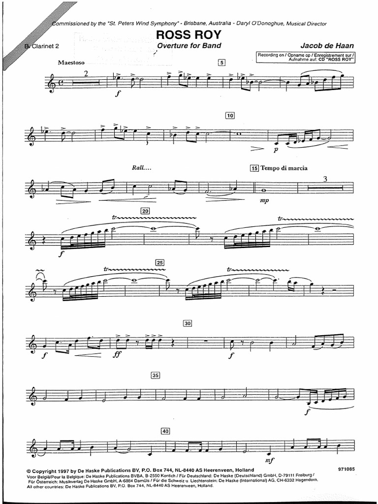 Clarinete 2º - Ross Roy (Jacob de Haan) | PDF