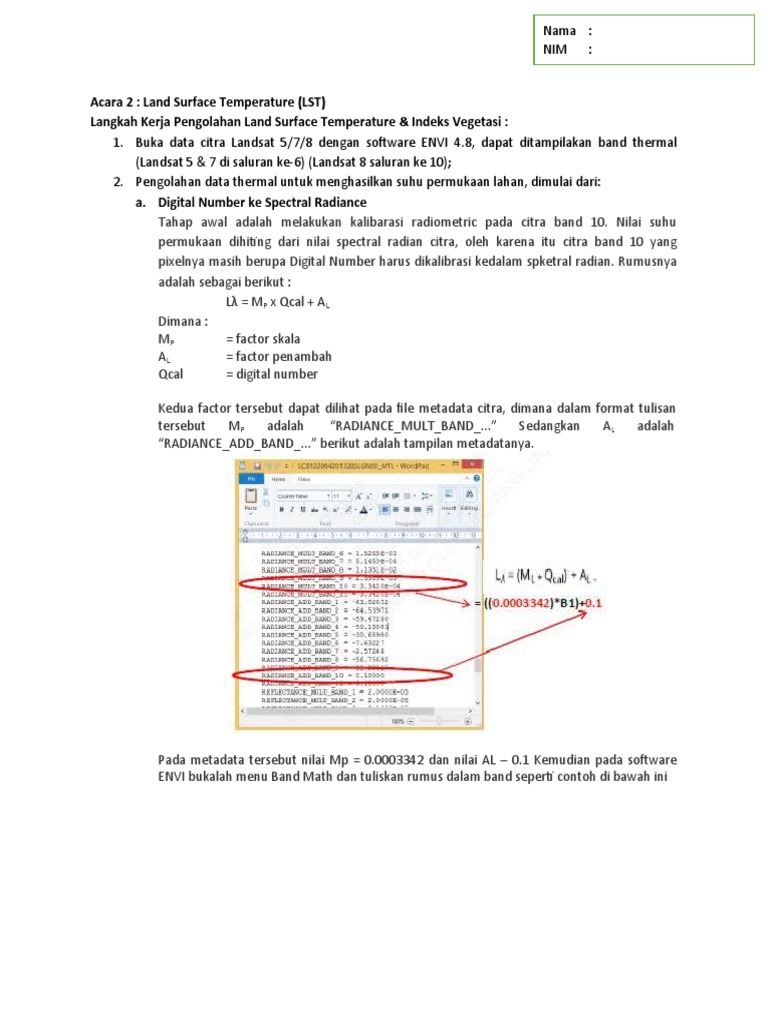 Langkah Kerja & Worksheet Land Surface Temperature (Acara 2) | PDF