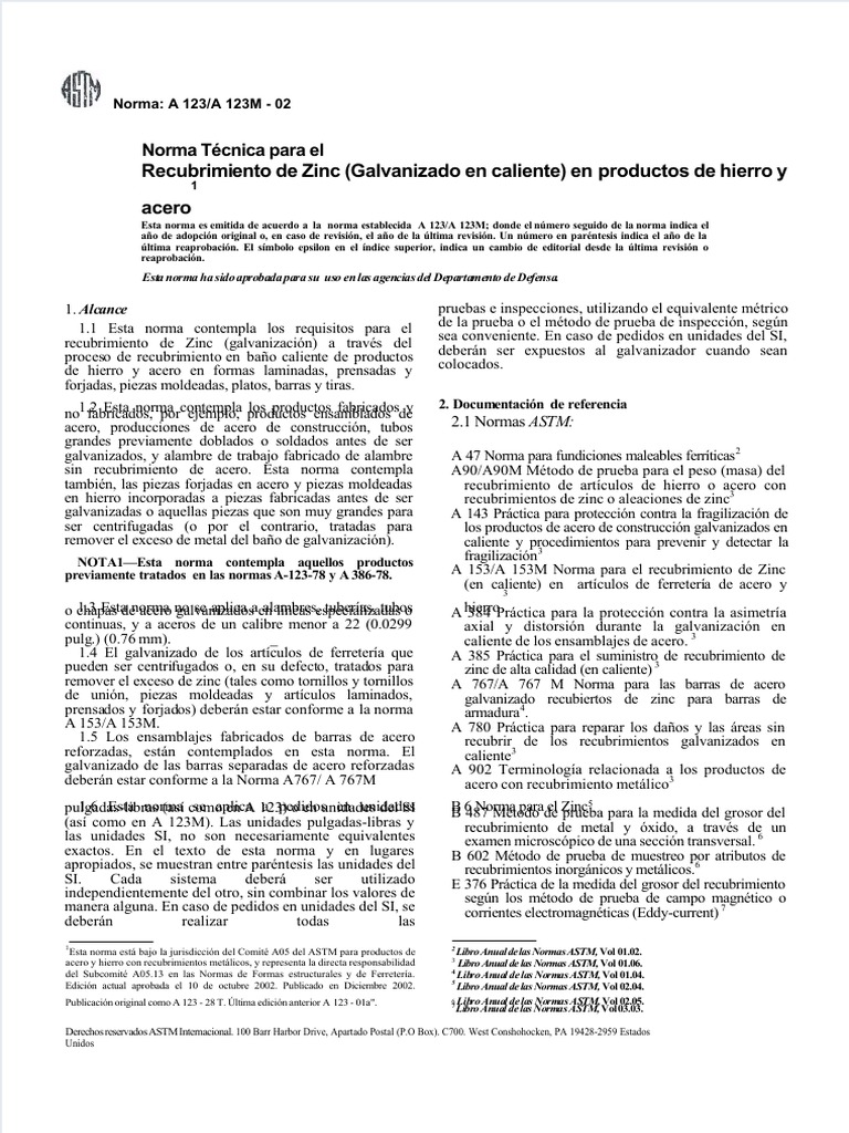 Astm A123 | PDF | Revestimiento | Acero
