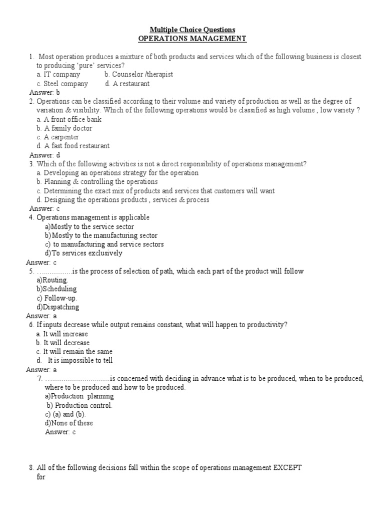Operations Management - MCQ With Answers | PDF | Inventory | Supply Chain