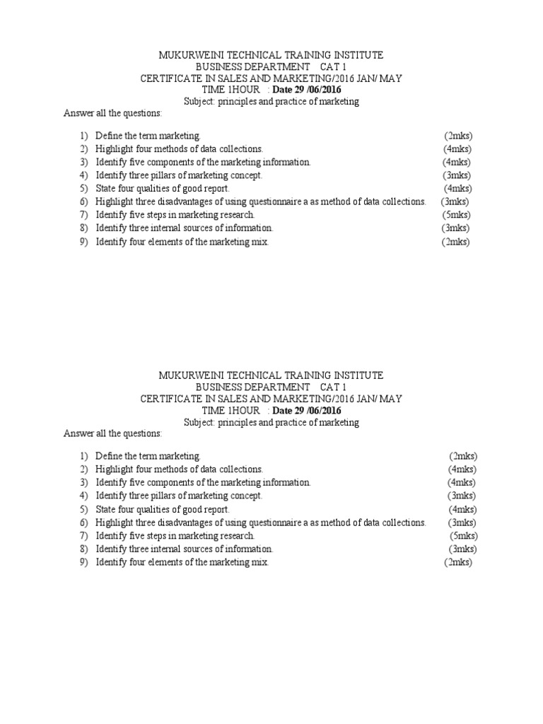 Certificate in Sales and Marketing PPM | PDF | Marketing Research ...