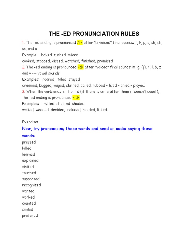 The - Ed Pronunciation Rules: Now, Try Pronouncing These Words and Send ...