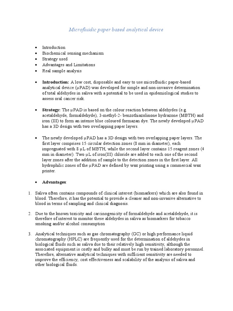 Microfluidic Paper Based Analytical Device | PDF | Microfluidics ...
