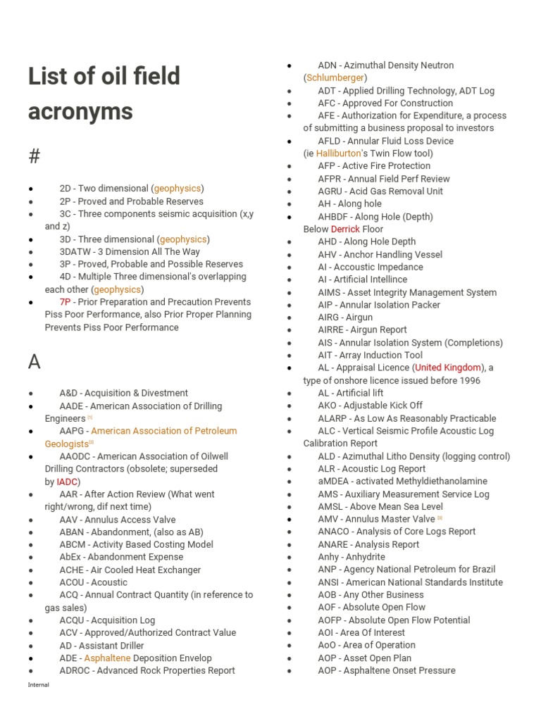 DOC) List Of Acronyms In Oil And Gas Exploration And