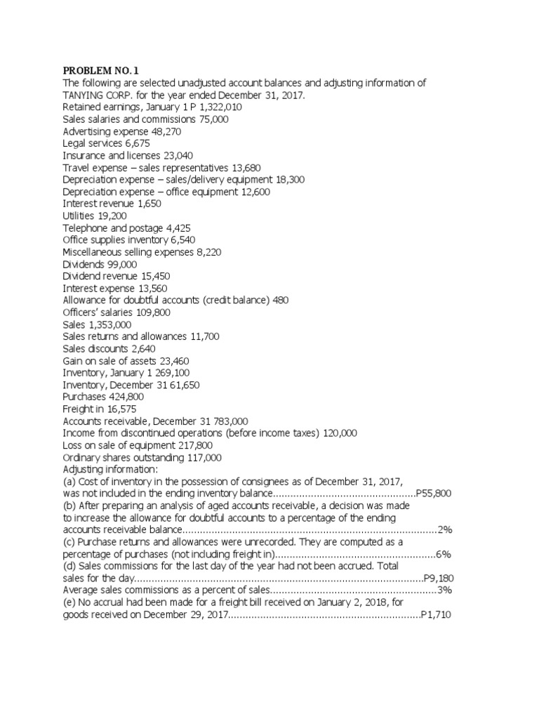 Auditing Practice Problem 1 | PDF | Depreciation | Inventory