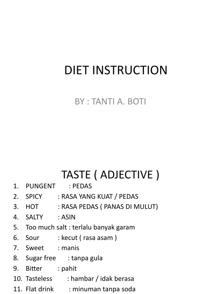 Diet Instruction: By: Tanti A. Boti | PDF | Curry | Dieting