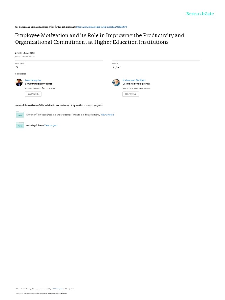 Employee Motivation and Its Role in Improving The | PDF | Motivation ...