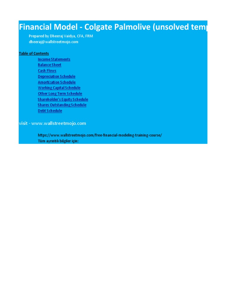 Financial Model - Colgate Palmolive (Unsolved Template) : Prepared by ...