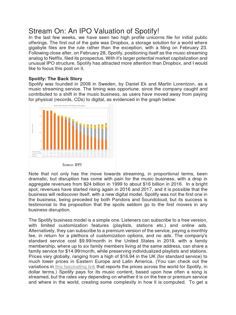 Spotify IPO Valuation PDF | PDF | Spotify | Initial Public Offering
