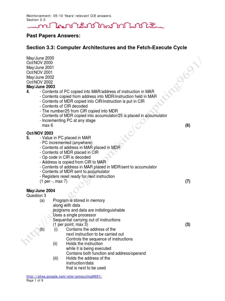 9691-CIE-Answers (3.3) - Comp Architecture and Fetch Execute Cycle ...