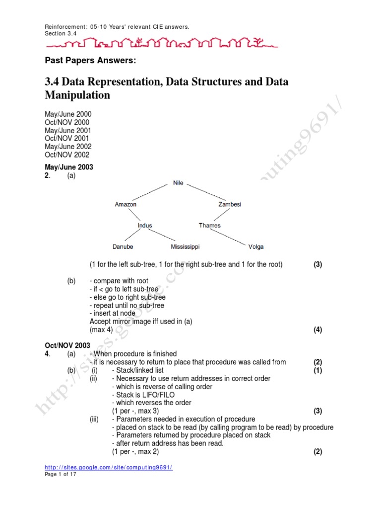CIE Data Structures & Representation Answers | PDF | Pointer (Computer Programming) | Array Data ...
