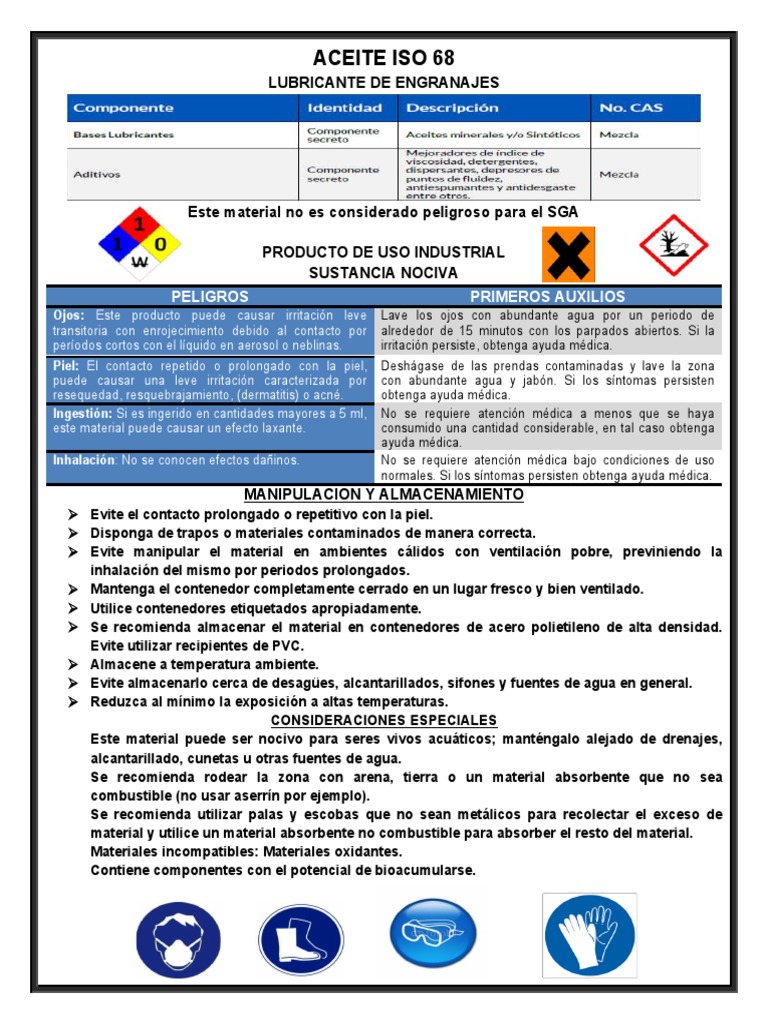Ficha Técnica Aceite ISO 68 | PDF | Agua | Materiales