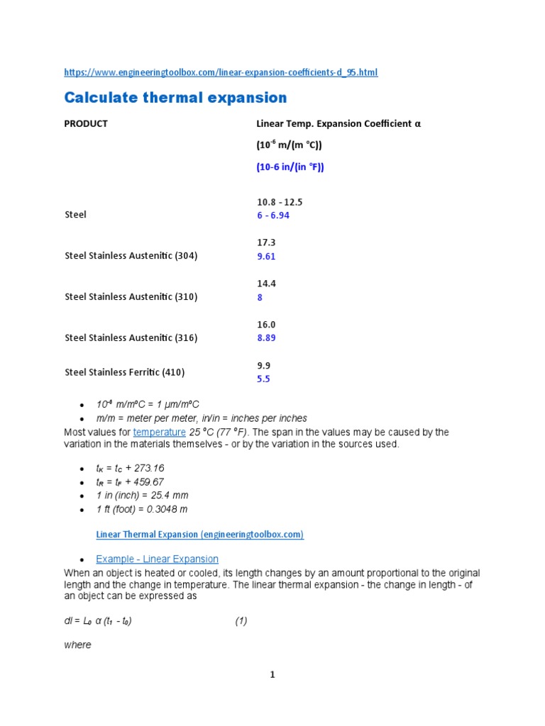 Thermal Expansion Coefficients of Steel | PDF | Thermal Expansion ...
