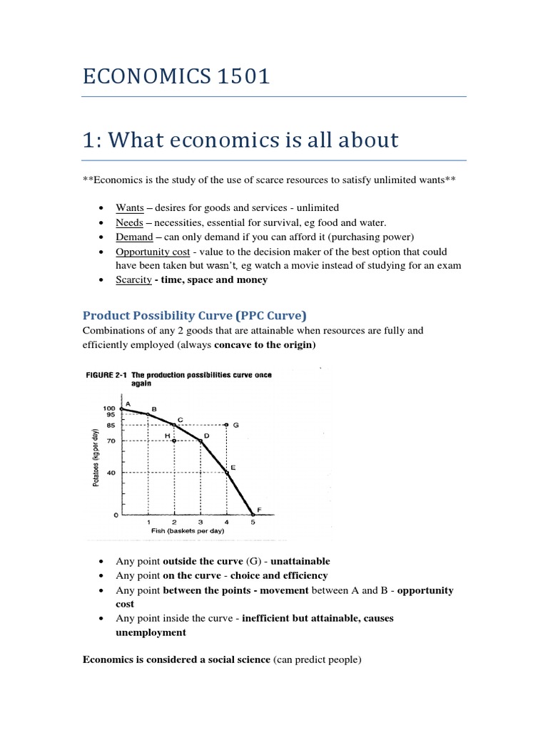 Economics 1501 1: What Economics Is All About: Product Possibility ...