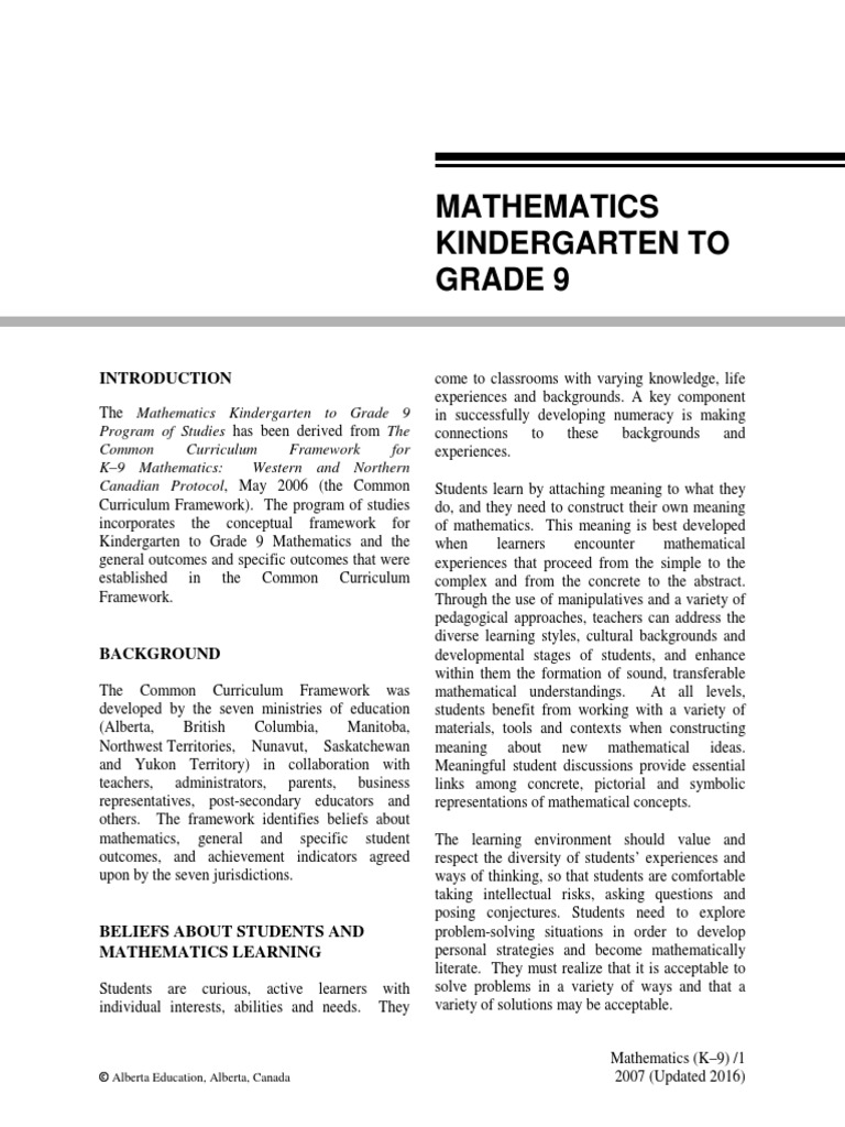 Alberta 2016 K To 9 Math Curriculum | PDF | Teaching Mathematics ...