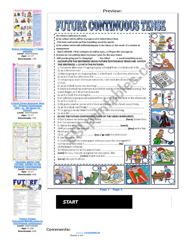 Future Continuous Tense - Esl | PDF