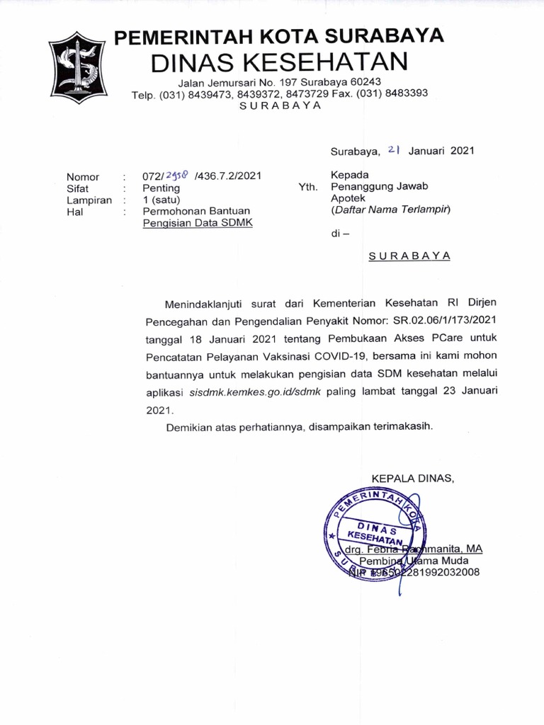 Surat Permohonan Data Apotek | PDF