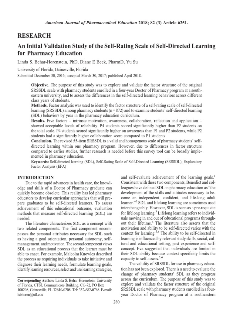 Validation of Self-Rating Scale for Pharmacy Student Self-Directed ...