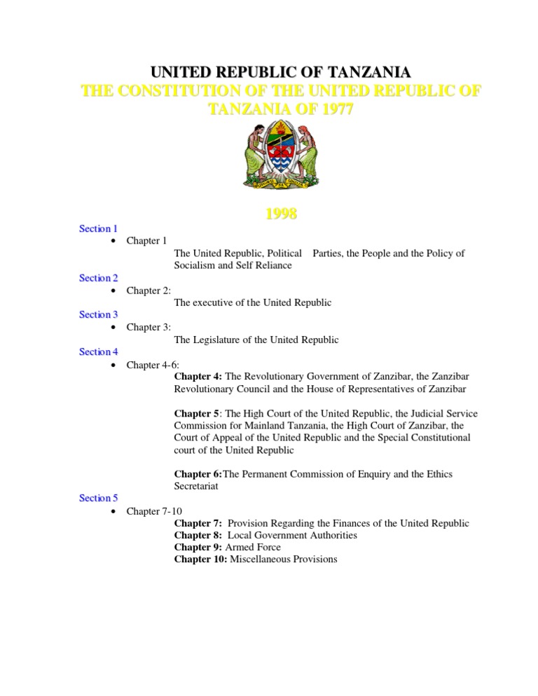 Constitution of The United Republic of Tanzania | PDF | Tanzania ...