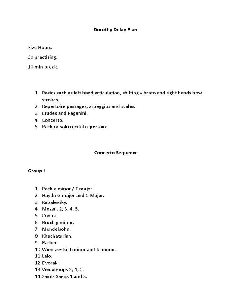 Dorothy Delay Plan for Violin Practice | PDF
