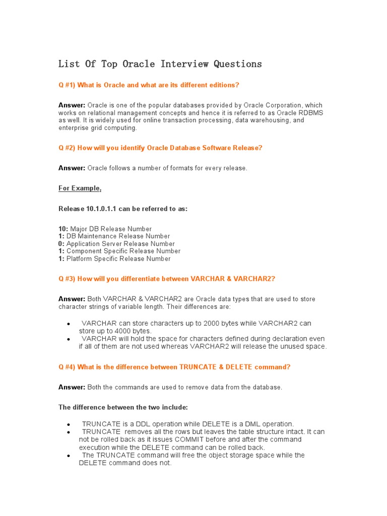 List of Top Oracle Interview Questions | PDF | Pl/Sql | Backup