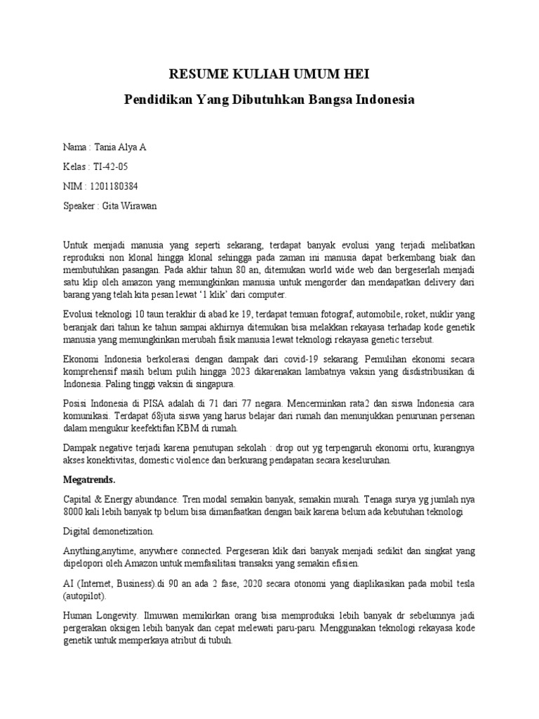 Resume Kuliah Umum Hei | PDF