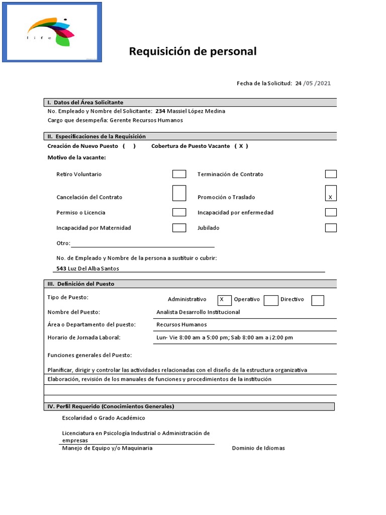 Requisición de Personal (Taller Entrevista X Competencias) | PDF ...