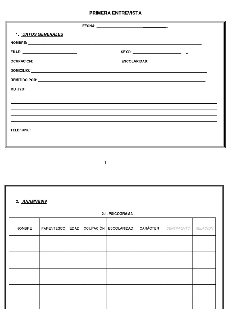 Formato Primera Entrevista | PDF | La naturaleza humana | Conceptos ...
