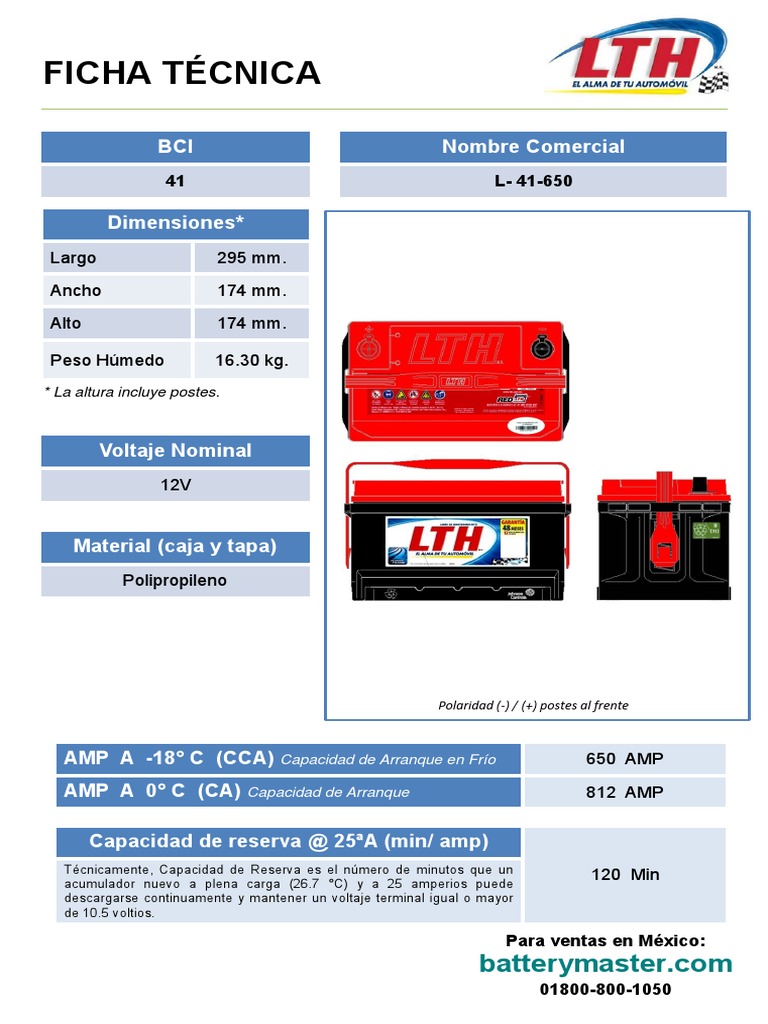 Bateria LTH Acumulador Automotriz Bateria de Arranque l41 650 | PDF