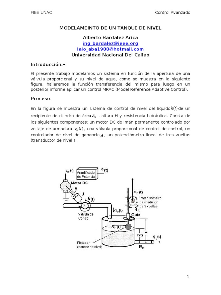 Modelamiento Matemático de Un Tanque de Nivel - Funcion Transferencia ...