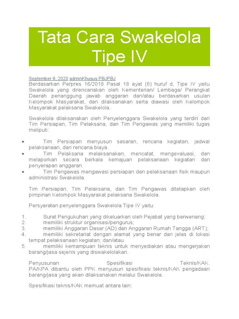 Tata Cara Swakelola Tipe IV | PDF | Bisnis | Teknologi & Rekayasa